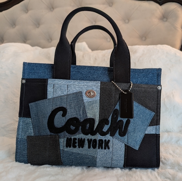 Coach | Bags | Coach Cargo Denim Patchwork Turnlock Tote Bag Large Size ...
